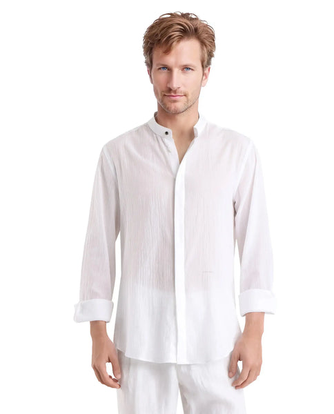 Rare Rabbit Men's Crinkle-25 White Plain Regular Fit Full Sleeve Manda