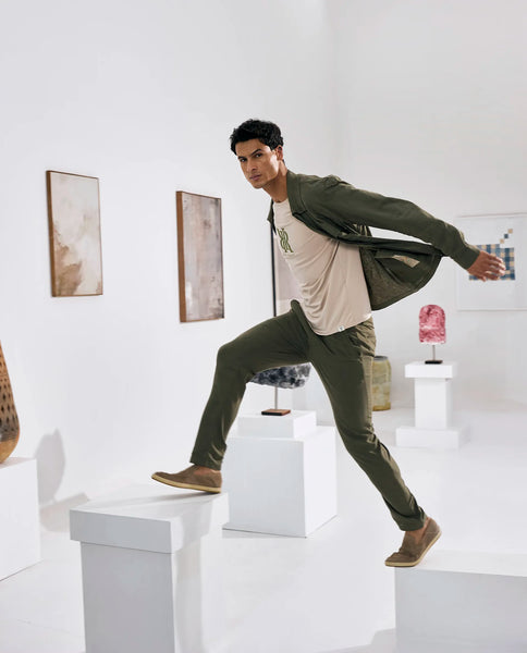 Rare Rabbit Men's Jomo-T Olive Linen Blend Plain Relaxed Fit Full Slee