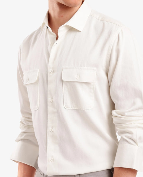 Rare Rabbit Men's Lyton 2 Off White Cotton Plain Regular Fit Full Slee