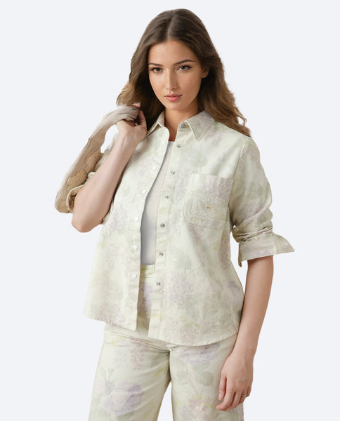 Rareism Women's Prebin-T Multi Cotton Spread Collar Floral Print Cuffe