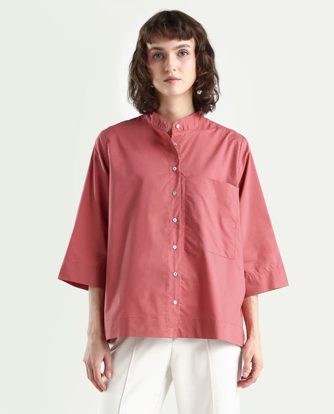 Rareism Women's Sendai Red Mandarin Collar Plain Knee Length Regular F