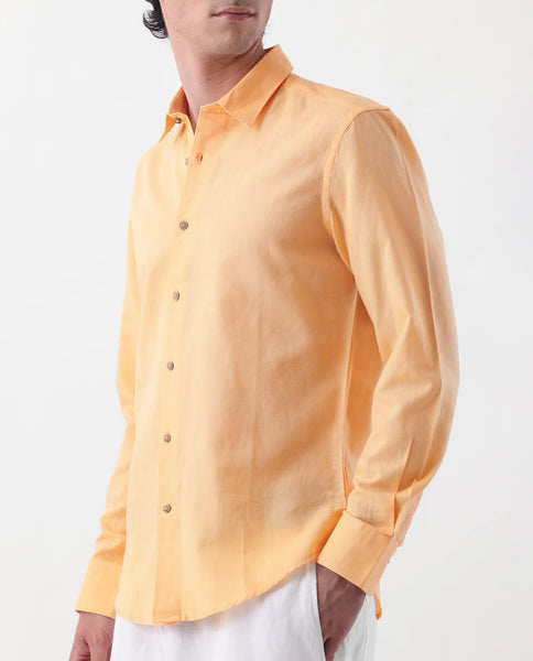 Rare Rabbit Men's Linux Light Yellow Cotton Linen Fabric Full Sleeves