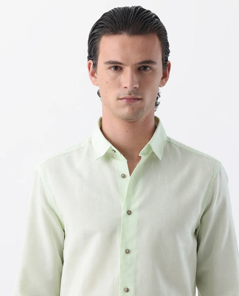 Rare Rabbit Men's Linux Pastel Green Cotton Linen Fabric Full Sleeves