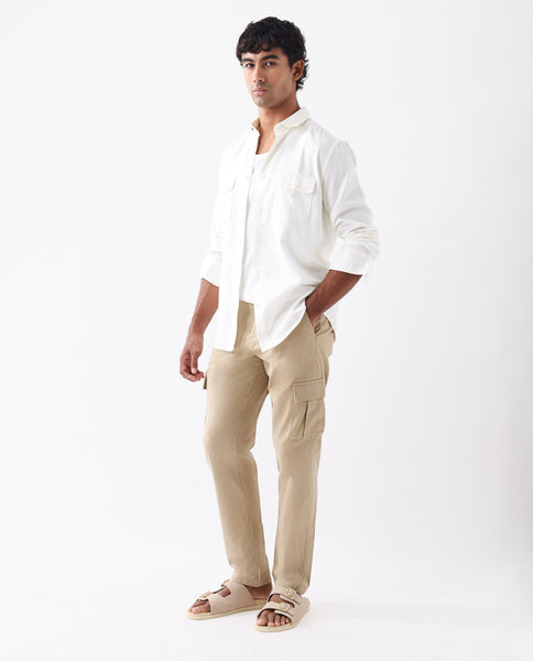 Rare Rabbit Men's Apex Beige Linen Blend Plain Regular Fit Trouser