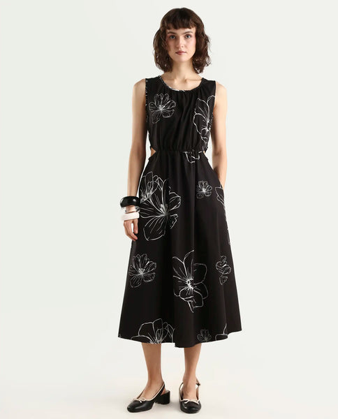 Buy Layla - Brown Floral Print Midi Dress| Rareism