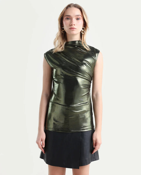 Buy Tangui - Metalic Green Plain Fitted Top| Rareism