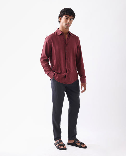 Rare Rabbit Men Pastor-3 Black Linen Blend Drawstring Closure Plain Tr