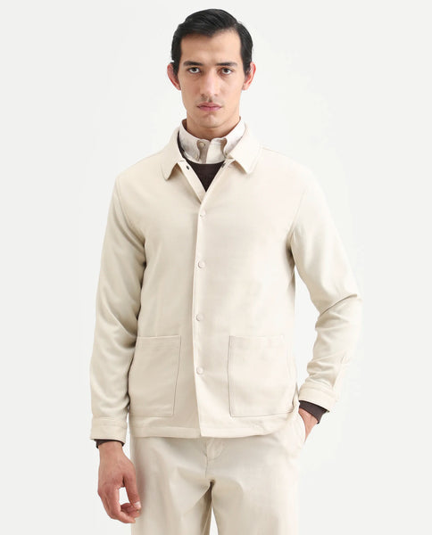 Buy Brant - Off White Relaxed Fit Plain Shacket| Rare Rabbit
