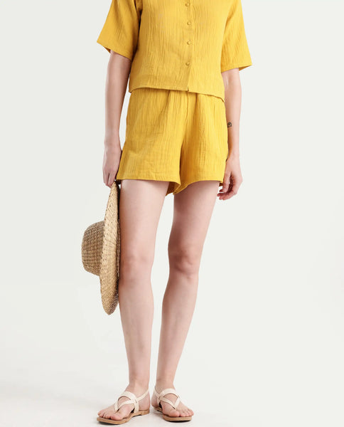 Buy Jandren-B - Mustard Plain Regular Fit Shorts| Rareism