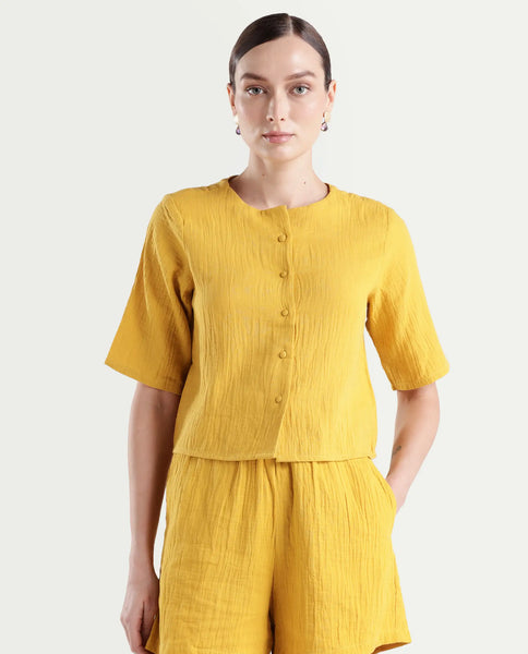Buy Jandren-T - Mustard Plain Regular Sleeve Top| Rareism