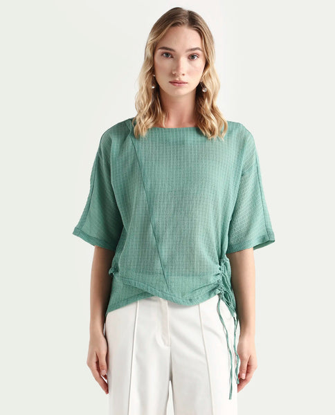 Buy Texmer-Sc - Green Plain Regular Fit Top| Rareism