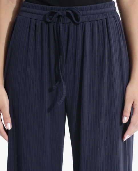 Rareism Women Alcazar Dark Blue Poly Viscose Elastane Fabric Ankle Len