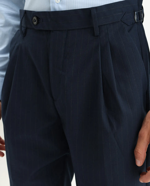 Buy Guild Business - Amosy - Navy Relaxed Fit Striped Print Trouser ...