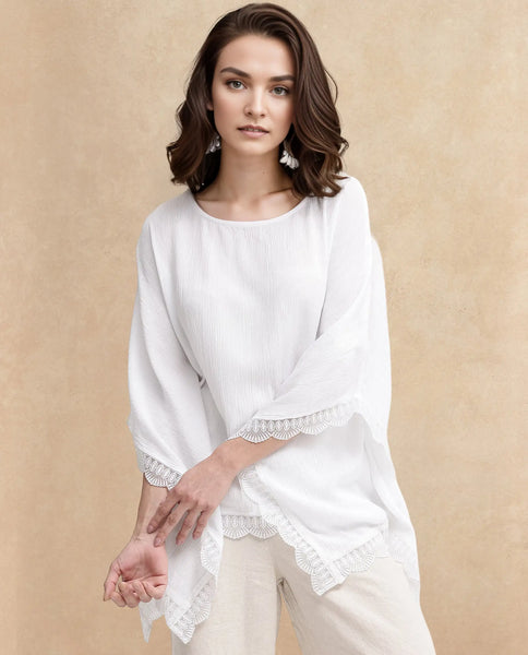 Rareism Women's Ancona White Rayon Boat Neck Plain Kimono Sleeve Relax