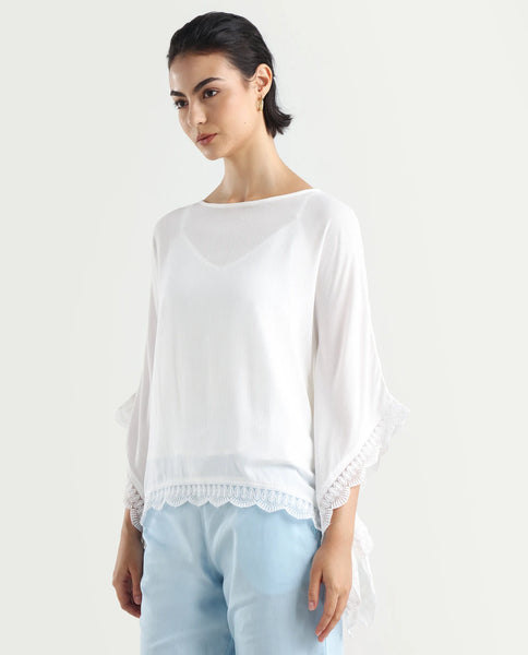 Buy Ancona - White Plain Kimono Sleeve Top| Rareism