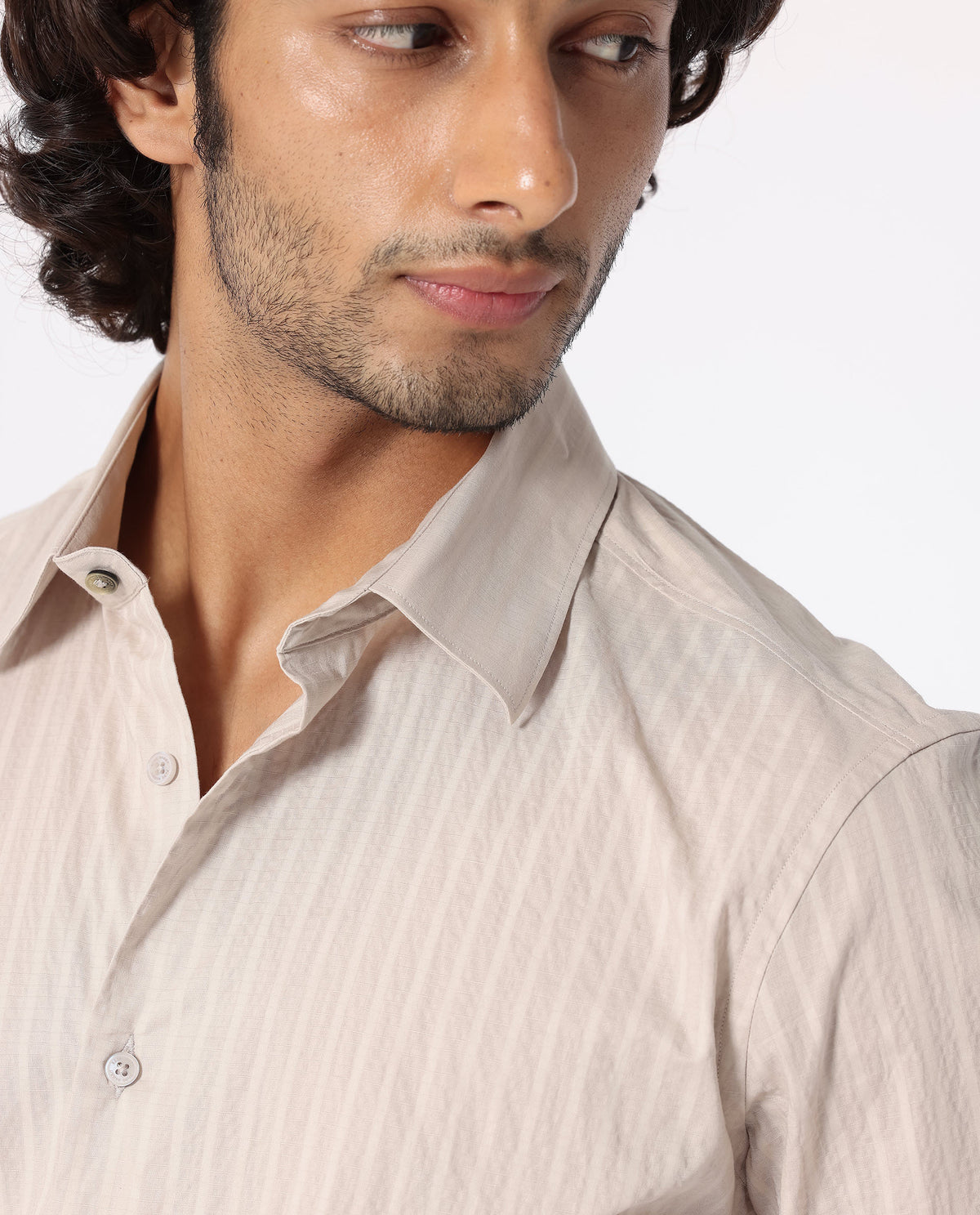 Rare Rabbit Men's Anemo Beige Cotton Fabric Full Sleeves Striped Shirt