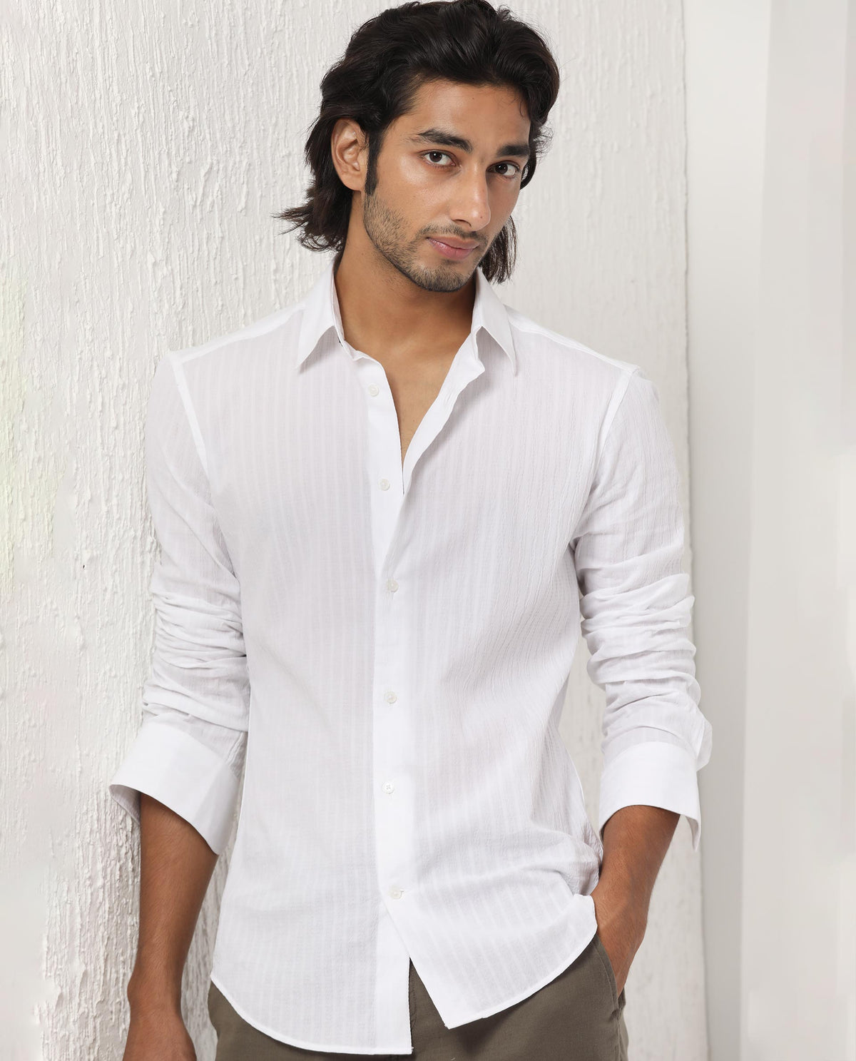 Rare Rabbit Men's Anemo White Cotton Fabric Full Sleeves Striped Shirt