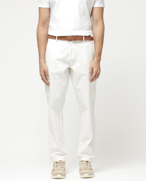 Rare Rabbit Mens Apex Light White Cotton Linen Solid Cargo Style Regul