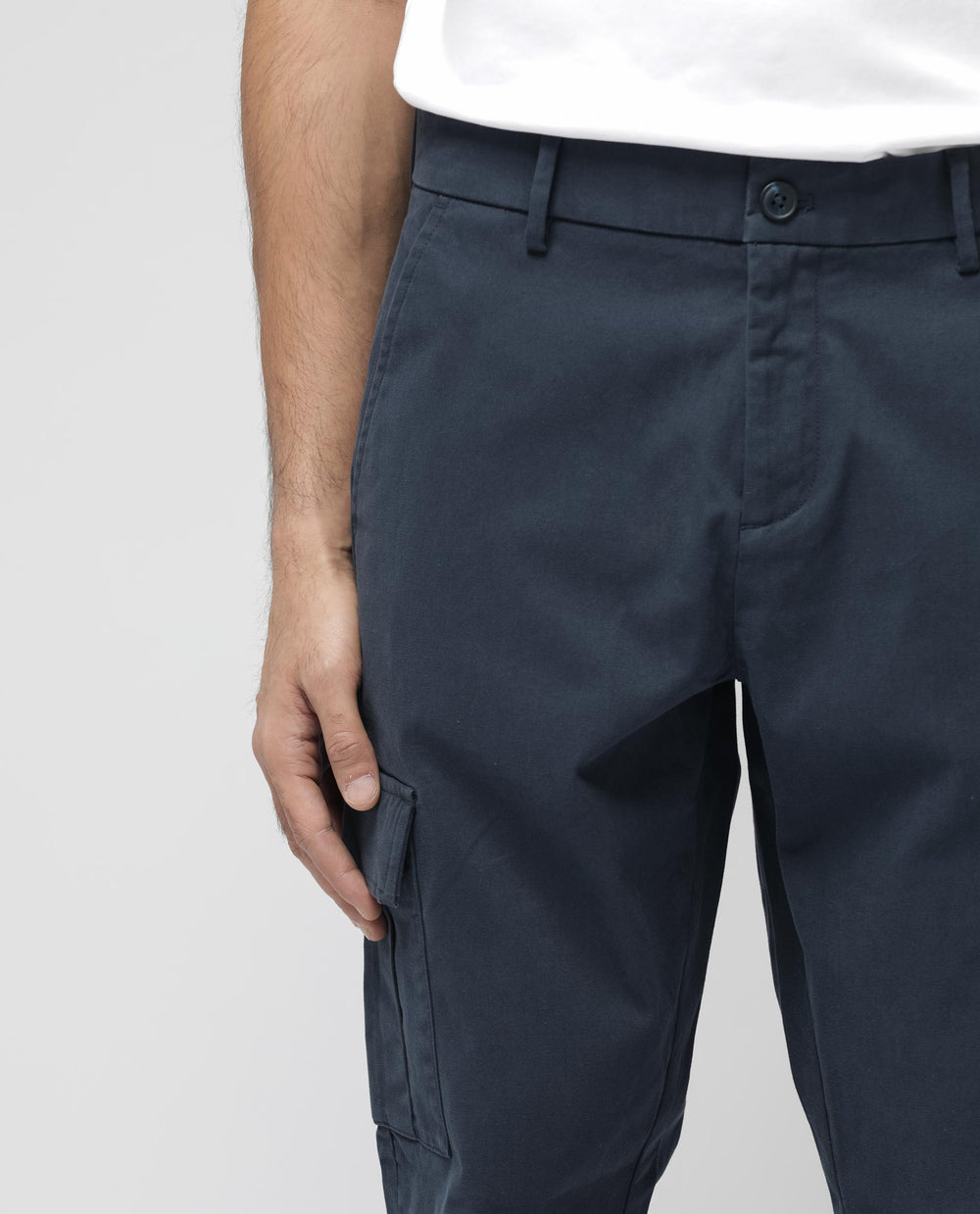 Rare Rabbit Mens Apex Navy Cotton Linen Solid Cargo Style Regular Fit