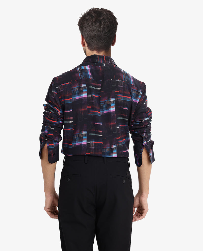 Rare Rabbit Men Apon Black Viscose Fabric Full Sleeve Regular Fit Abst