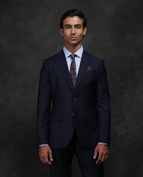 Rare Rabbit Men's Arbo-B Navy Polyester Plain Slim Fit Full Sleeve Lap