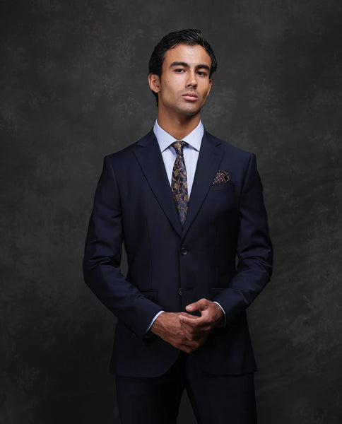 Rare Rabbit Men's Arbo-B Navy Polyester Plain Slim Fit Full Sleeve Lap