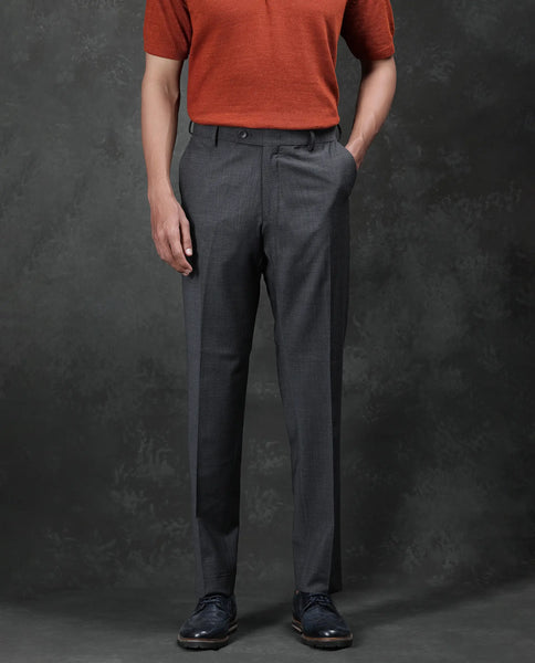 Rare Rabbit Men's Arbo Grey Wool Plain Regular Fit Trouser