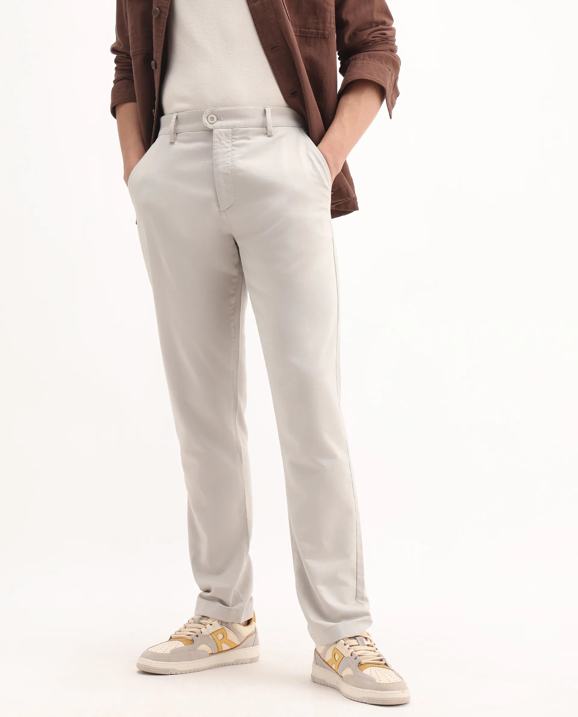 Buy Aries - Light Grey Regular Fit Plain Trouser| Rare Rabbit