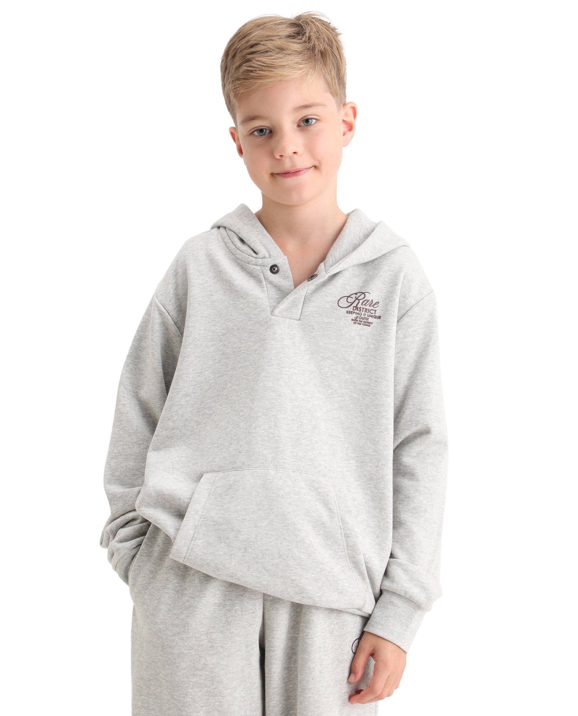 Rare Ones Kids Arno Melange Grey Cotton Blend Hd Print Oversized Sweat