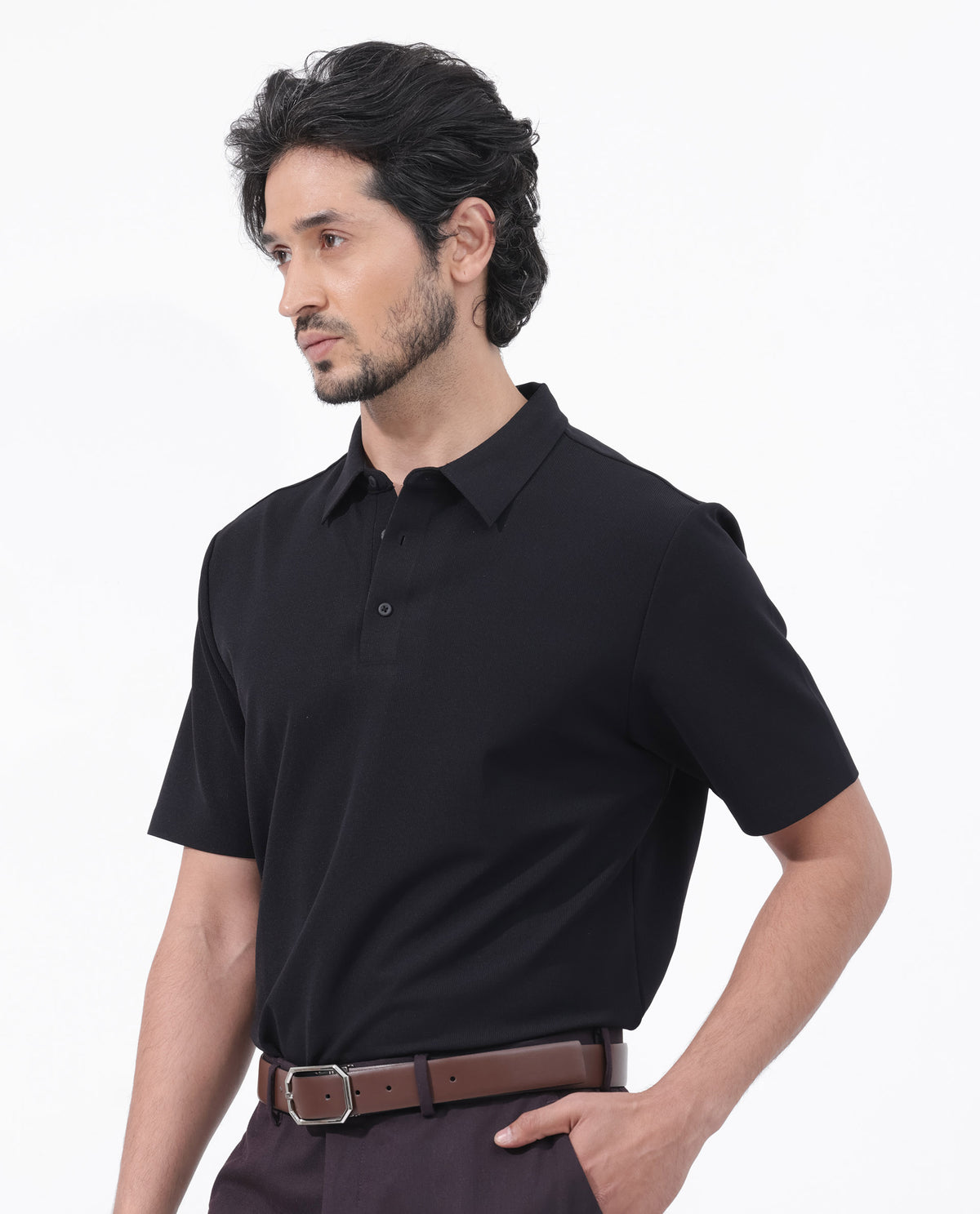 Rare Rabbit Mens Atticus Black Short Sleeve Regular Fit Solid Polo T-S