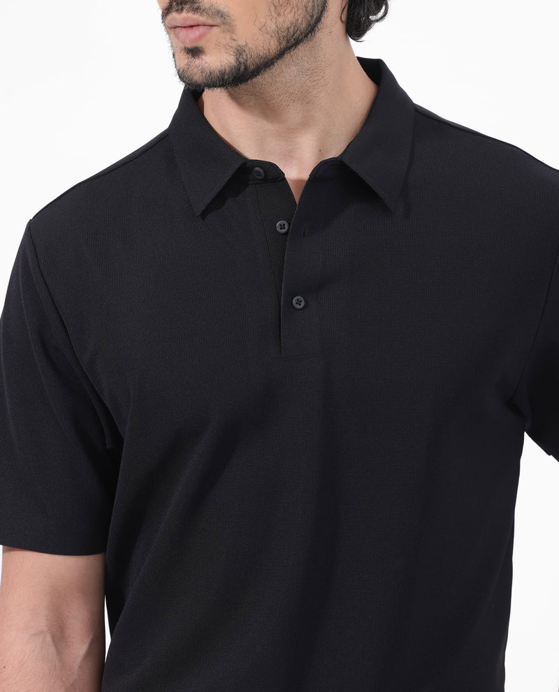 Rare Rabbit Mens Atticus Black Short Sleeve Regular Fit Solid Polo T-S