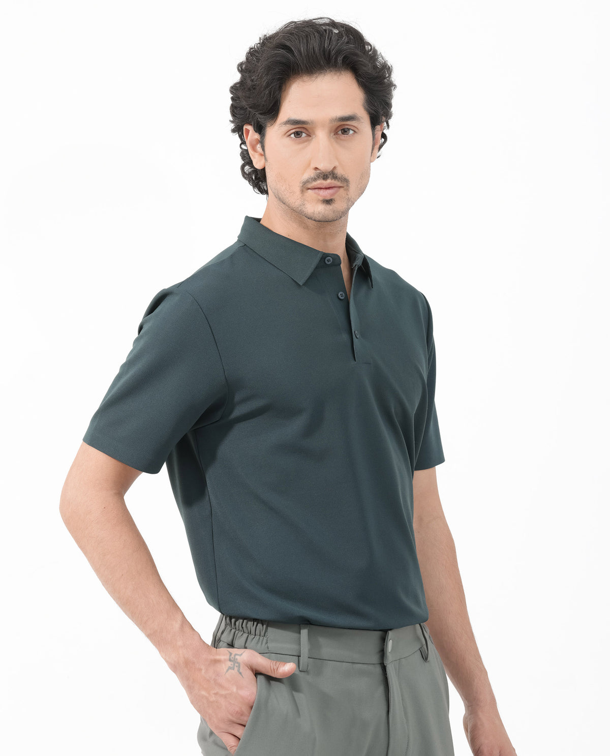 Rare Rabbit Mens Atticus Petrol Short Sleeve Regular Fit Solid Polo T-