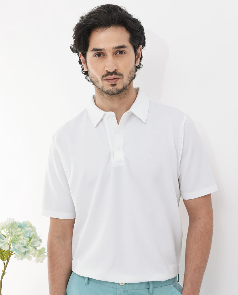 Rare Rabbit Mens Atticus White Short Sleeve Regular Fit Solid Polo T-S