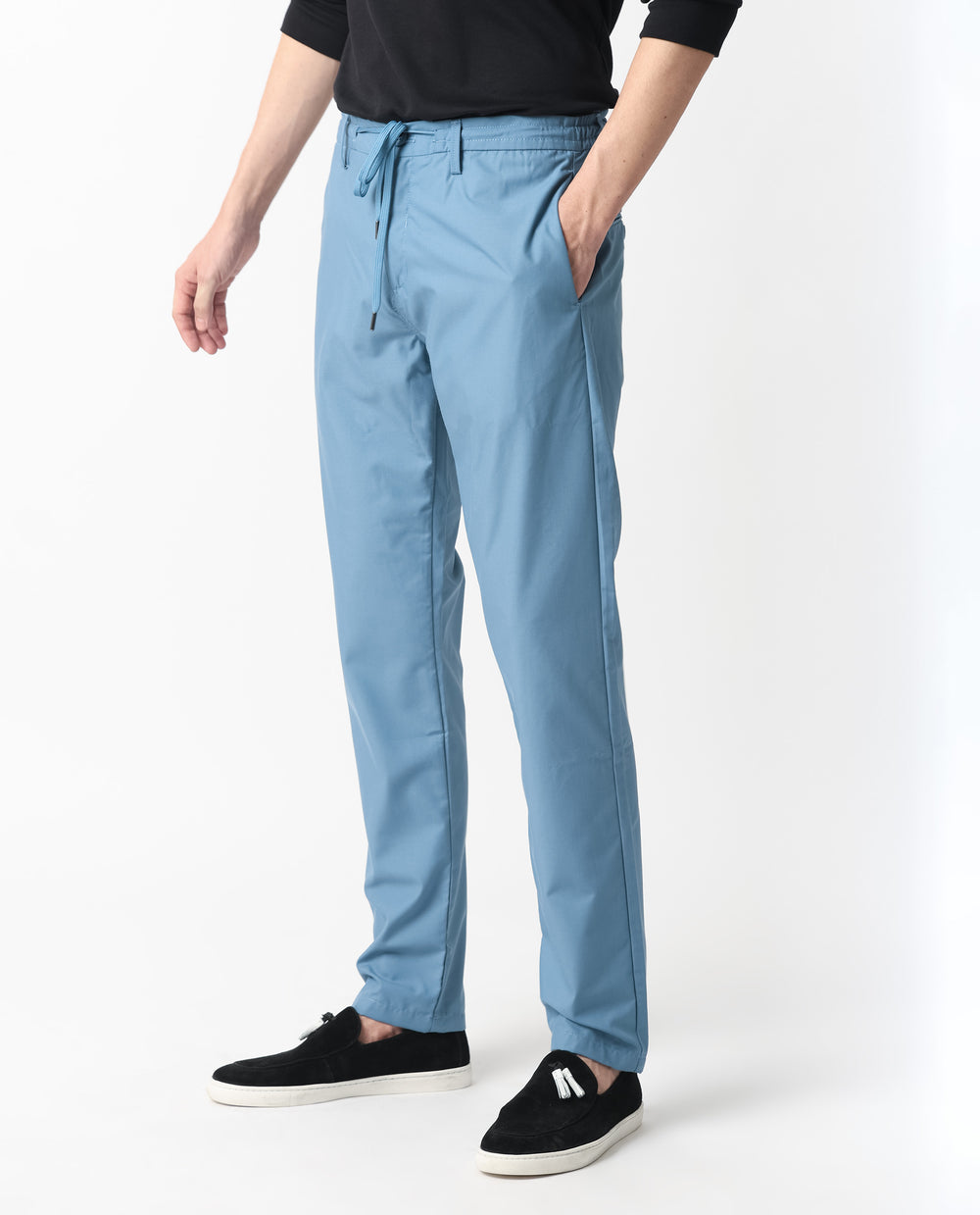 Rare Rabbit Men's Aux Blue Solid Mid-Rise Regular Fit With Drawstring