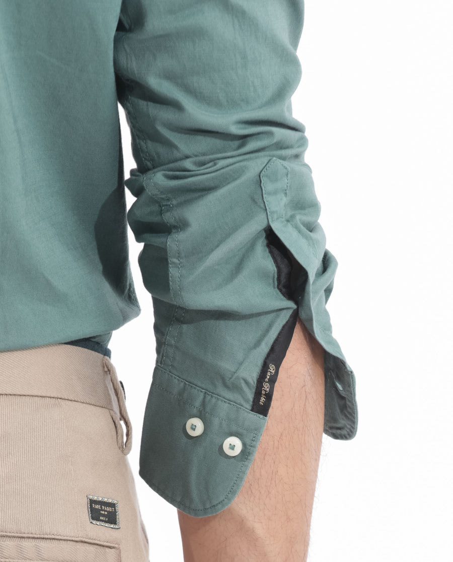 Rare Rabbit Men's Auxfo Light Petrol Cotton Fabric Full Sleeves Solid
