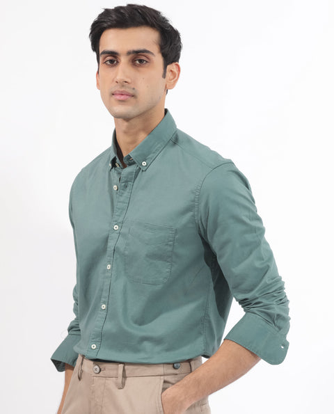 Rare Rabbit Men's Auxfo Light Petrol Cotton Fabric Full Sleeves Solid