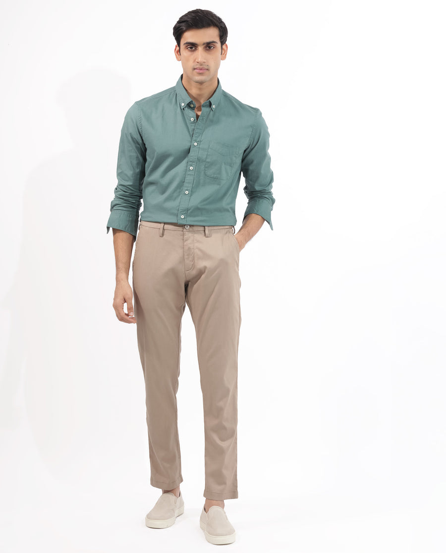 Rare Rabbit Men's Auxfo Light Petrol Cotton Fabric Full Sleeves Solid