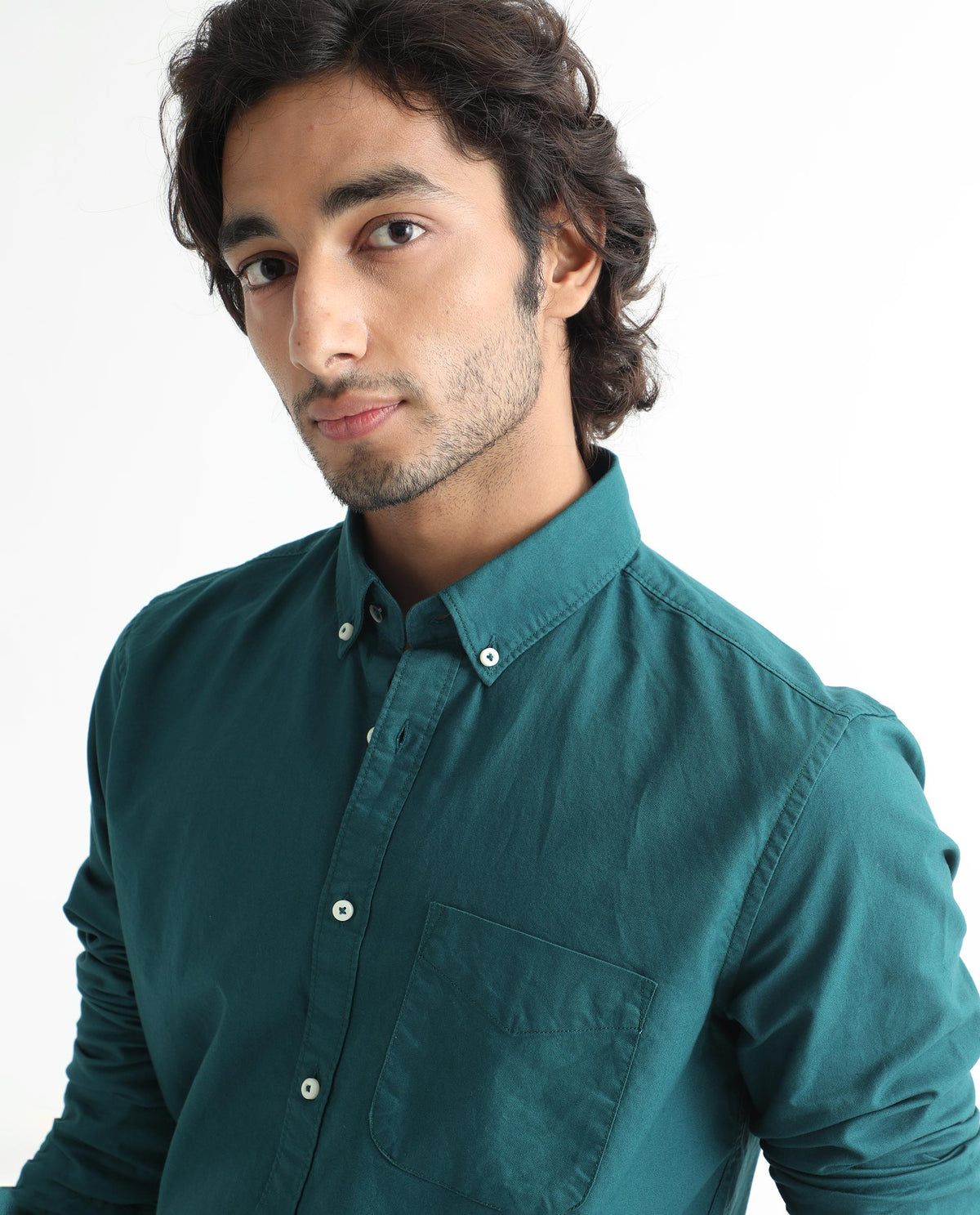 RARE RABBIT MEN'S AUXFO PETROL SHIRT COTTON FABRIC FULL SLEEVES SOLID