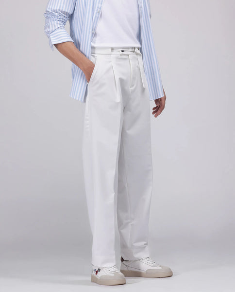 Rare Rabbit Men's Axie White Cotton Blend Fabric Wide Leg Fit Plain Tr