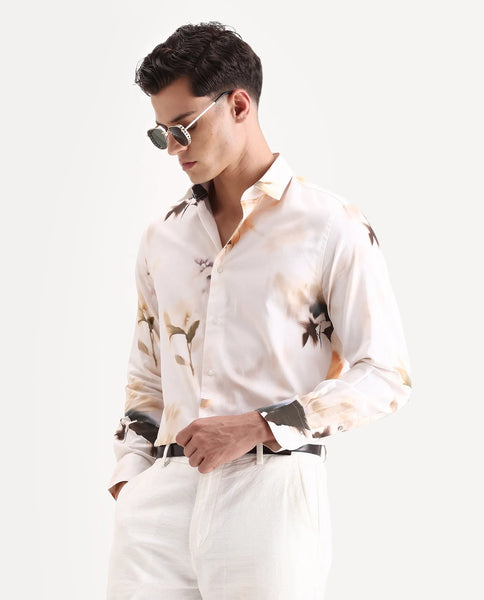 Buy Azor - Off White Floral Print Regular Shirt| Rare Rabbit