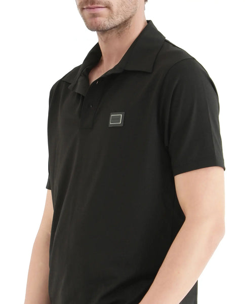 Rare Rabbit Men Badger-25 Black Cotton Poly Fabric Short Sleeve Collar