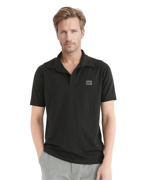 Rare Rabbit Men Badger-25 Black Cotton Poly Fabric Short Sleeve Collar