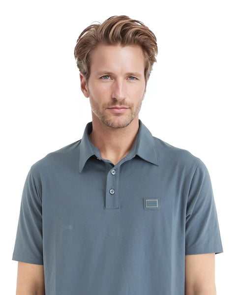 Rare Rabbit Men Badger-25 Dusky Blue Cotton Poly Fabric Short Sleeve C