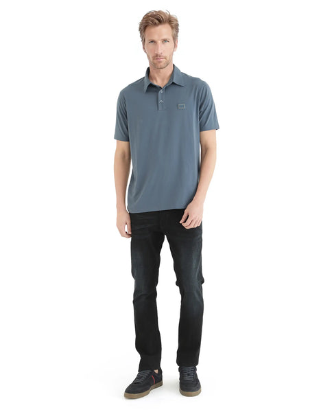 Rare Rabbit Men Badger-25 Dusky Blue Cotton Poly Fabric Short Sleeve C