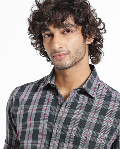 Rare Rabbit Men's Bale Black Cotton Fabric Full Sleeves Checks Shirt