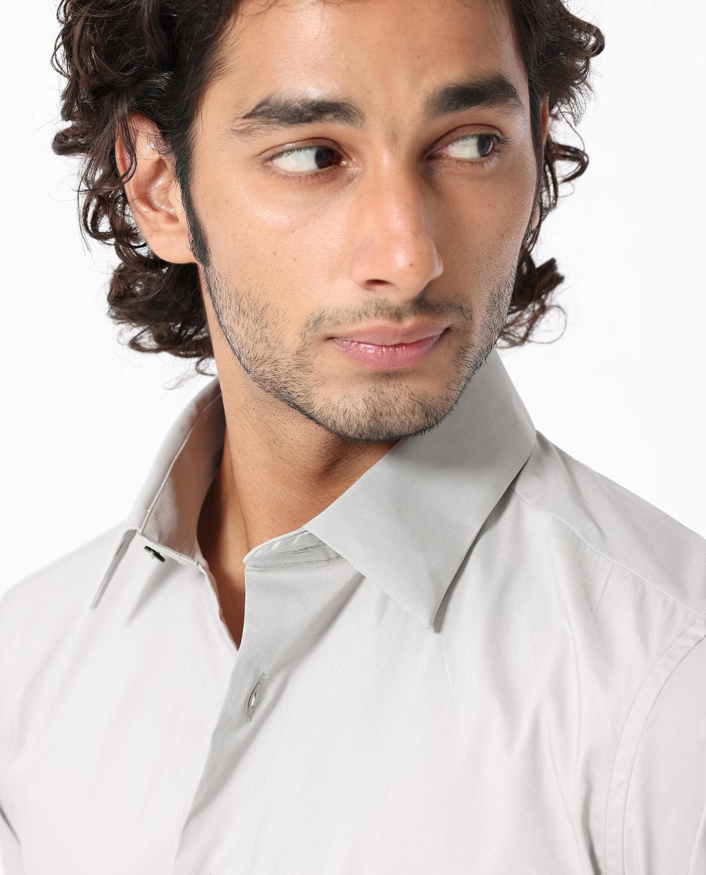 Rare Rabbit Mens Benedict Light Grey Cotton Stretch Drop Collar Full S