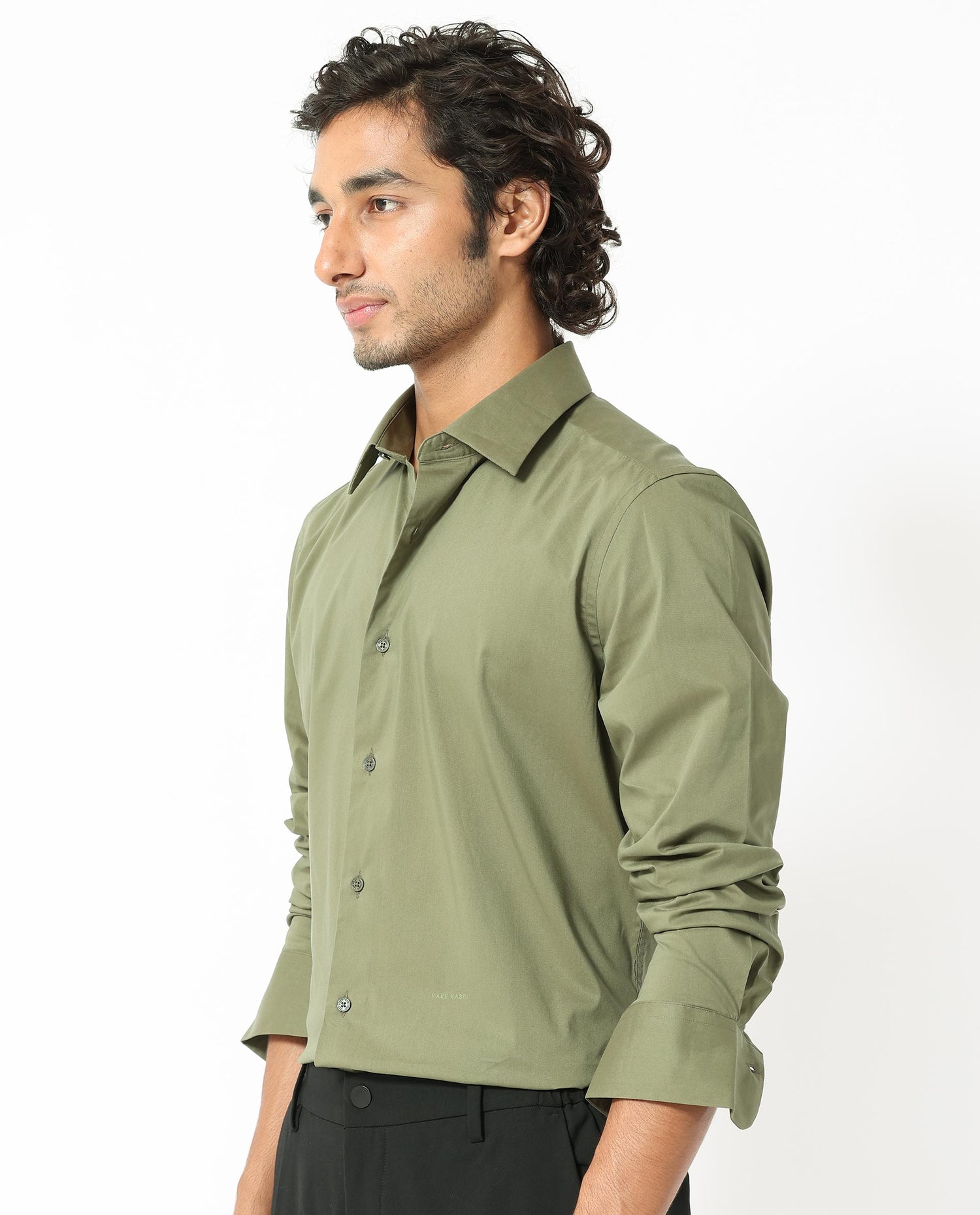 Rare Rabbit Men's Benedict Light Olive Cotton Fabric Full Sleeves Soli