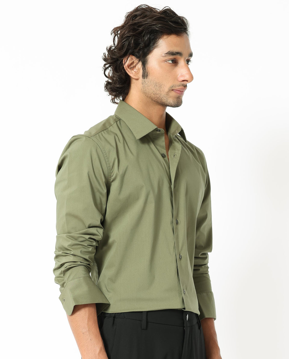 Rare Rabbit Men's Benedict Light Olive Cotton Fabric Full Sleeves Soli