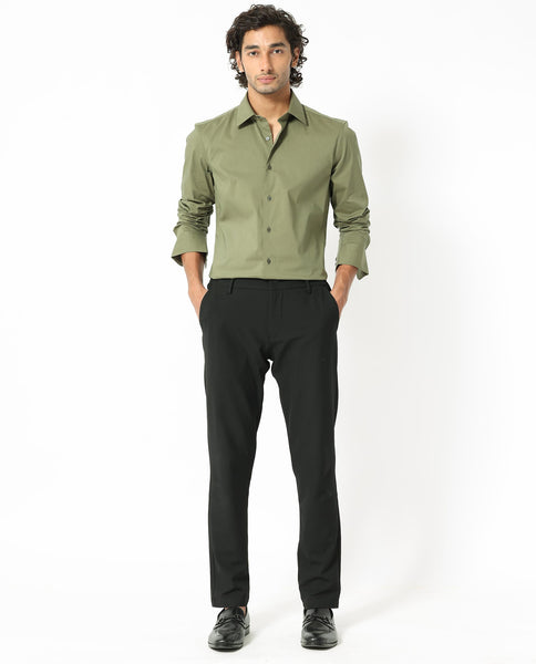 Rare Rabbit Mens Benedict Light Olive Cotton Stretch Drop Collar Full