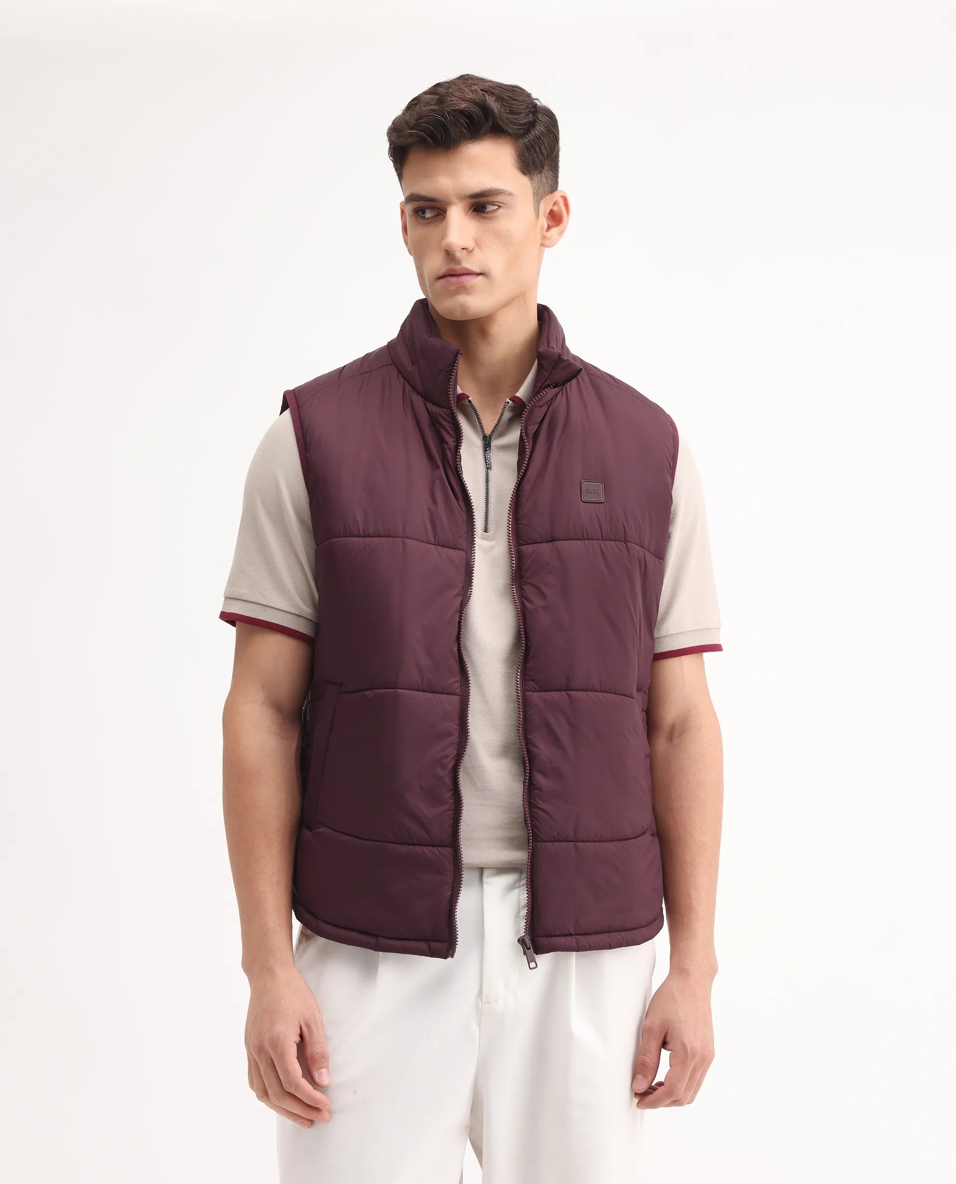 Rare Rabbit Men's Berry-25 Maroon Polyester Plain Regular Fit Sleevele